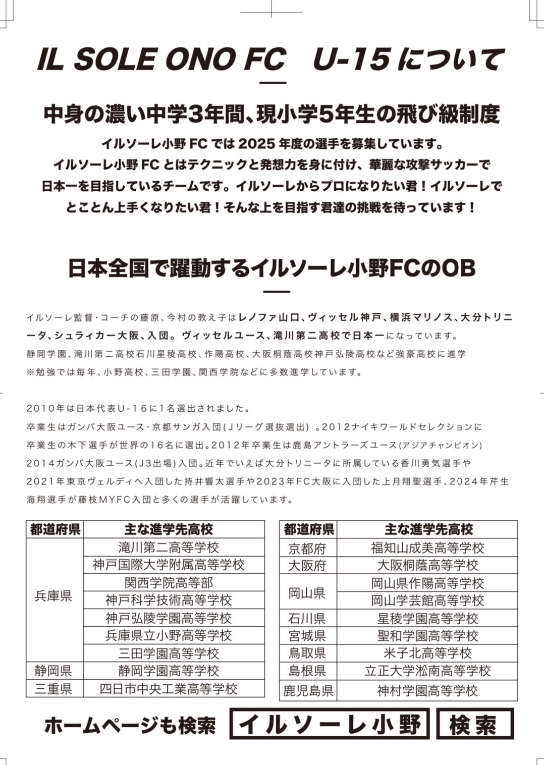 2025年度新中学1年セレクション日程のお知らせ | イルソーレ小野FC